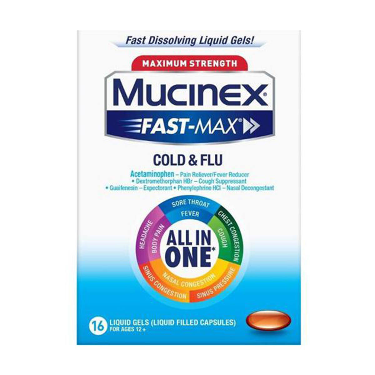 Buy MUCINEX® FAST-MAX® Liquid Gels - Cold & Flu 16 ct. from Dollar ...
