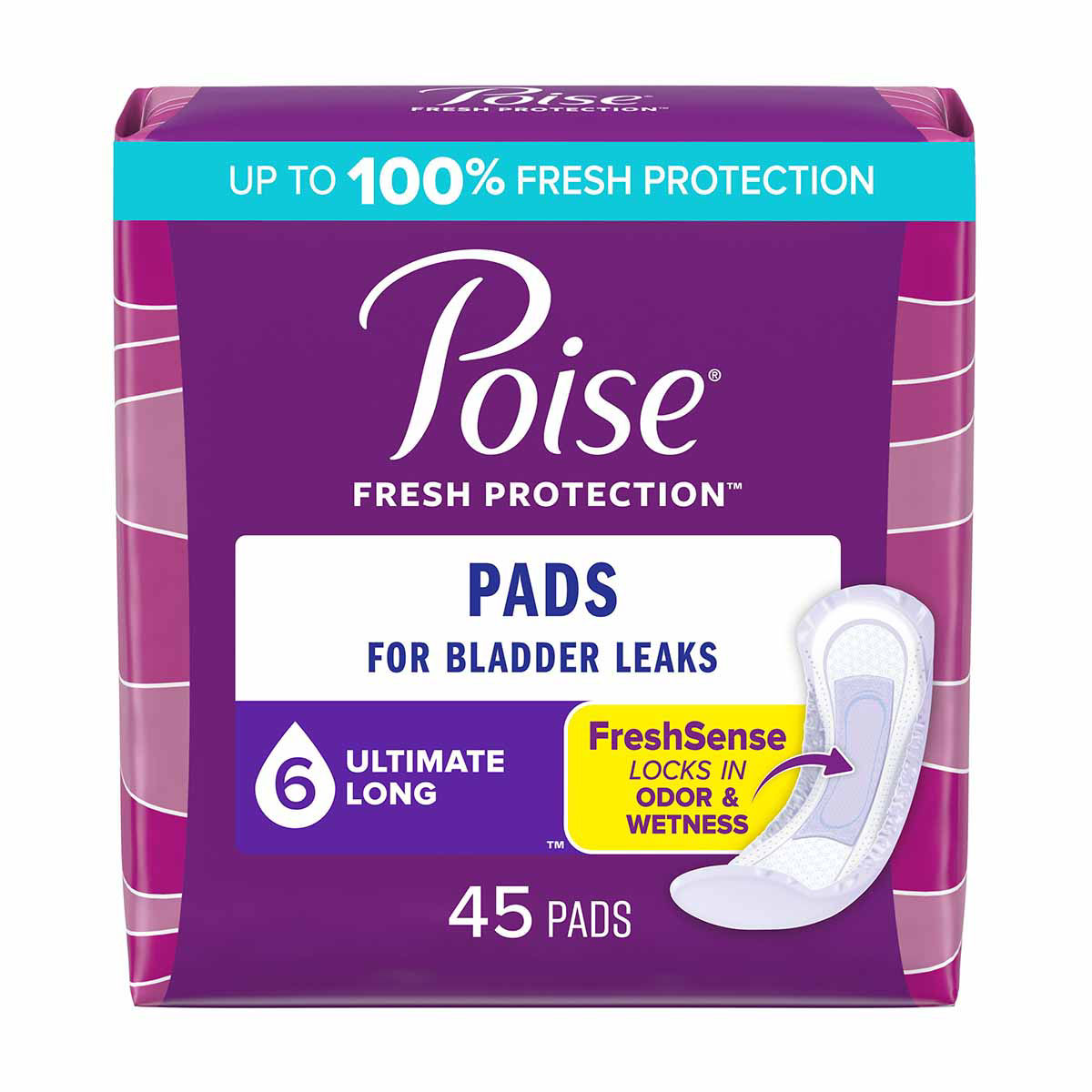 Poise Incontinence Pads, Ultimate Absorbency, Long, Original Design, 45 ...