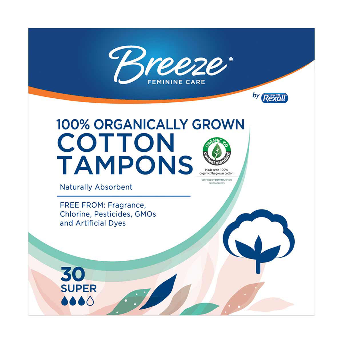Breeze Organic Cotton Tampons Super 30 ct