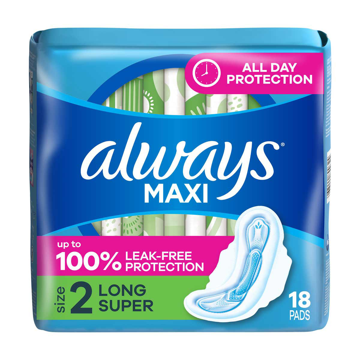 Always Maxi Long Super Pads with FLexi-Wings - Size 2, 18 ct