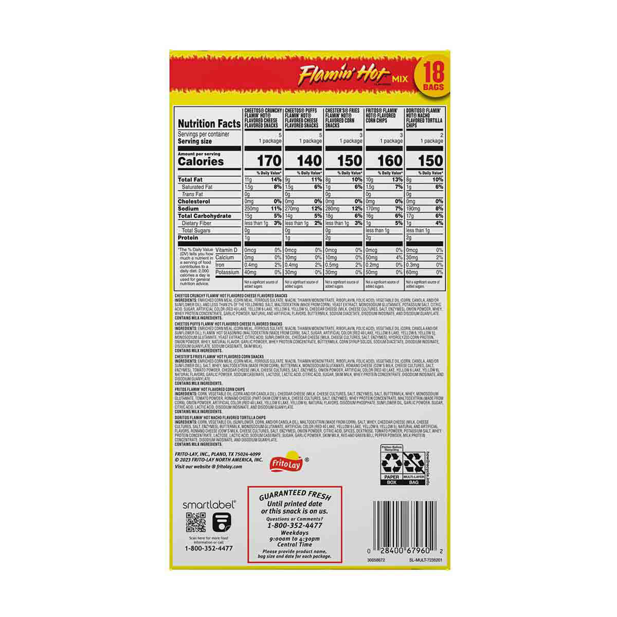 Frito Lay Flamin' Hot Mix Variety Pack, 18 ct