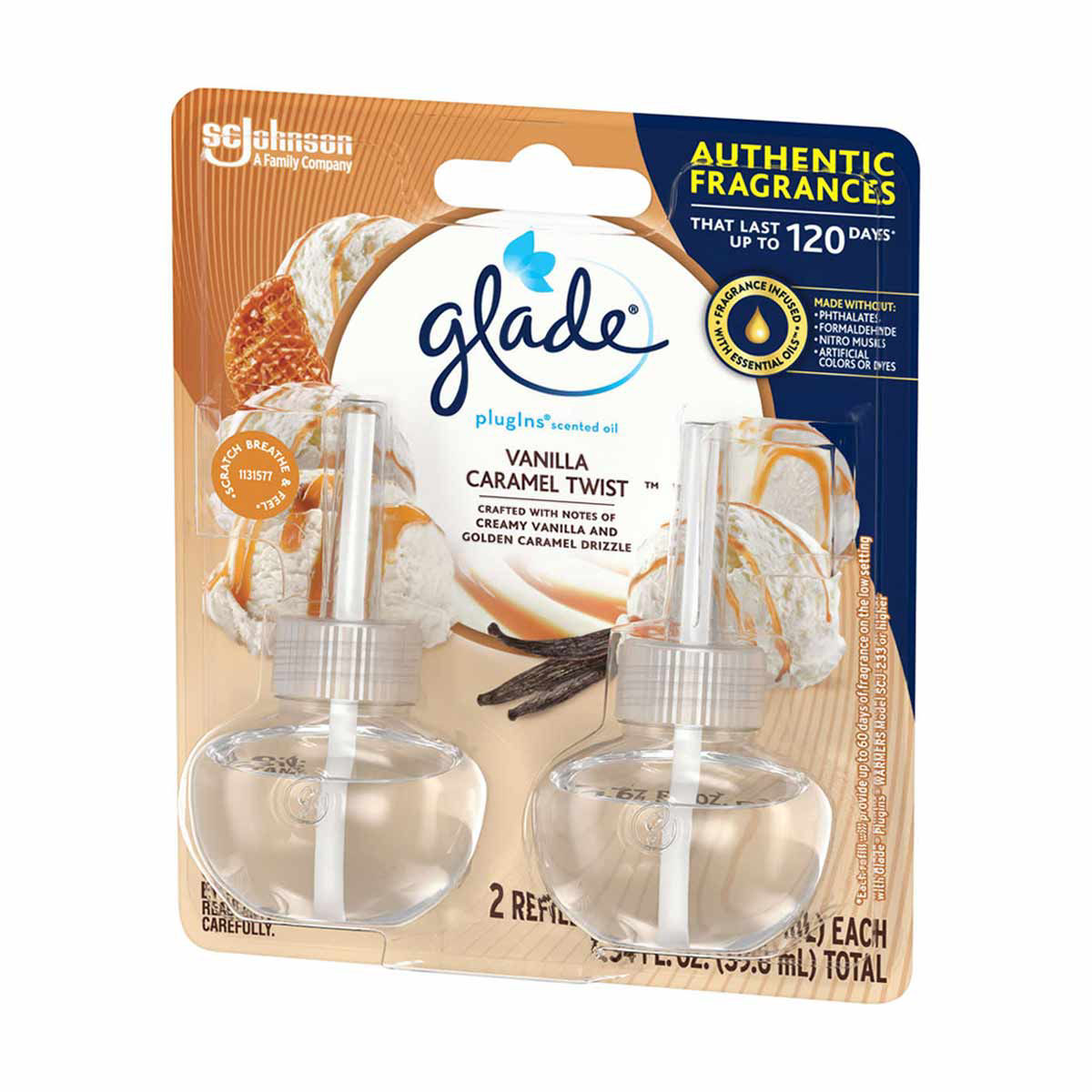 Glade PlugIns Scented Oil 2 Refills Air Freshener Vanilla Caramel Twist 2 x 0.67 oz