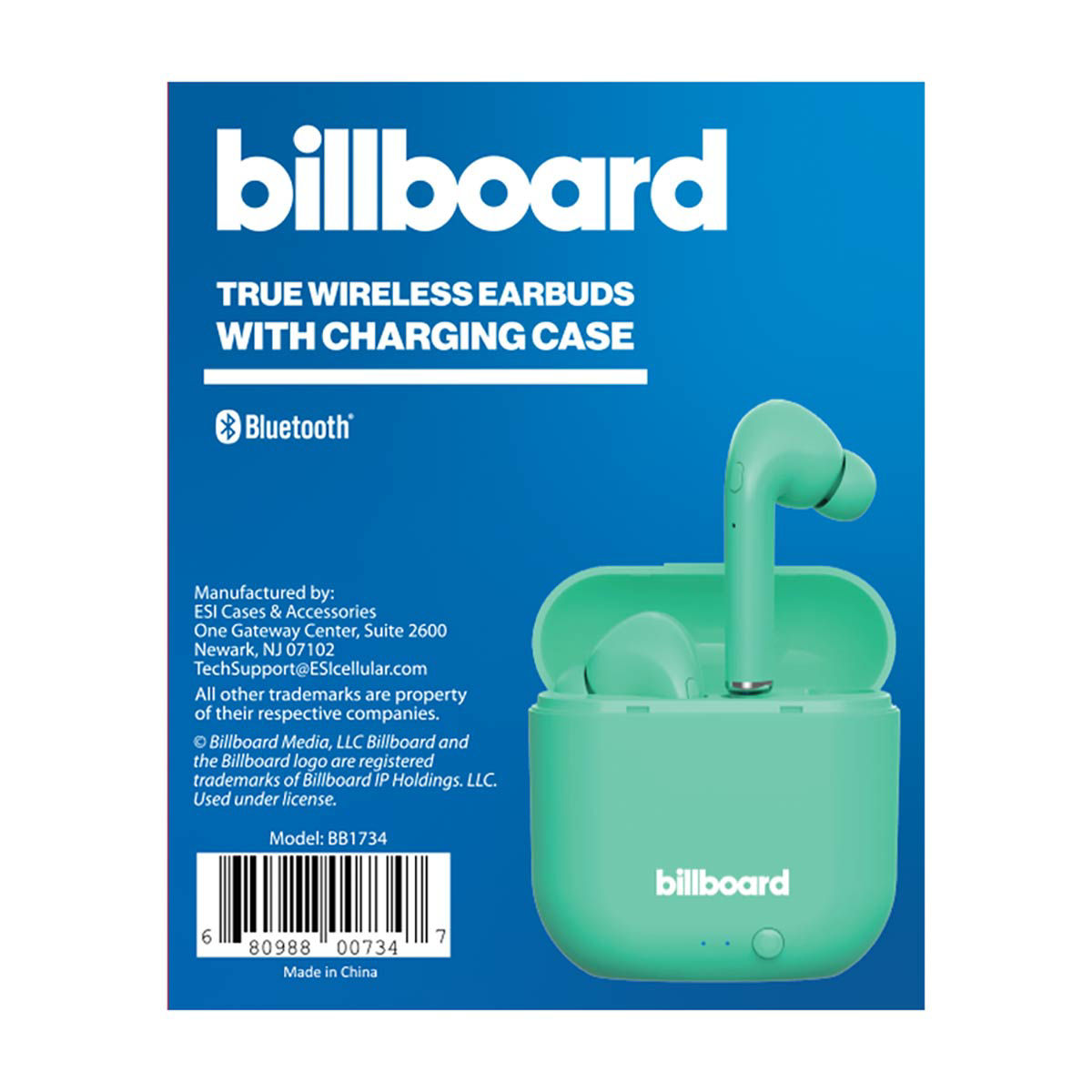 Billboard True Wireless Stem Earbuds with Charging Case Mint Green