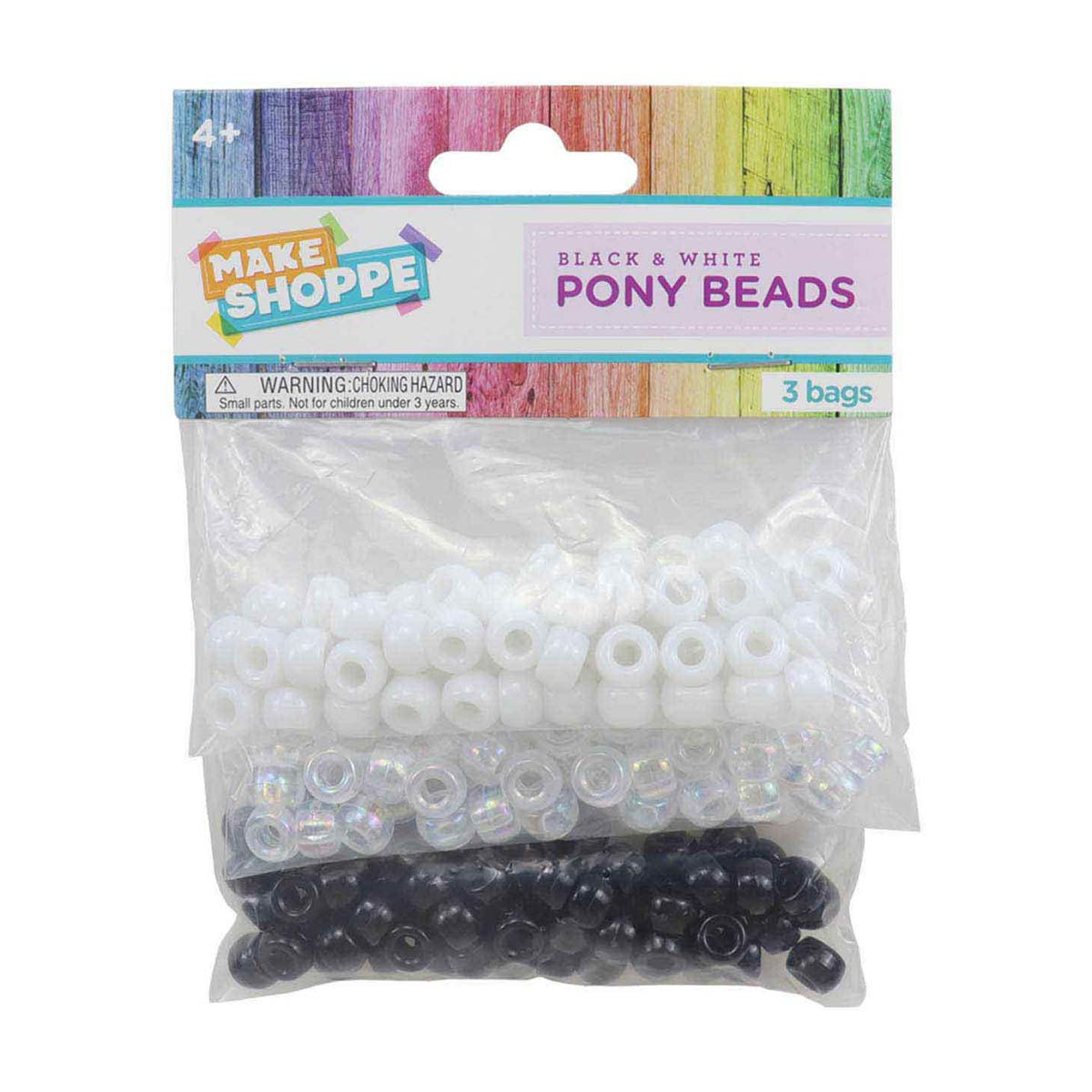 Make Shoppe Pony Beads Black White 3 ct