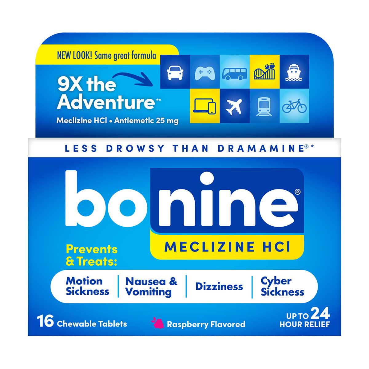 Buy Bonine Meclizine HCU 25 mg Non-Drowsy Raspberry Chewable Tablets ...