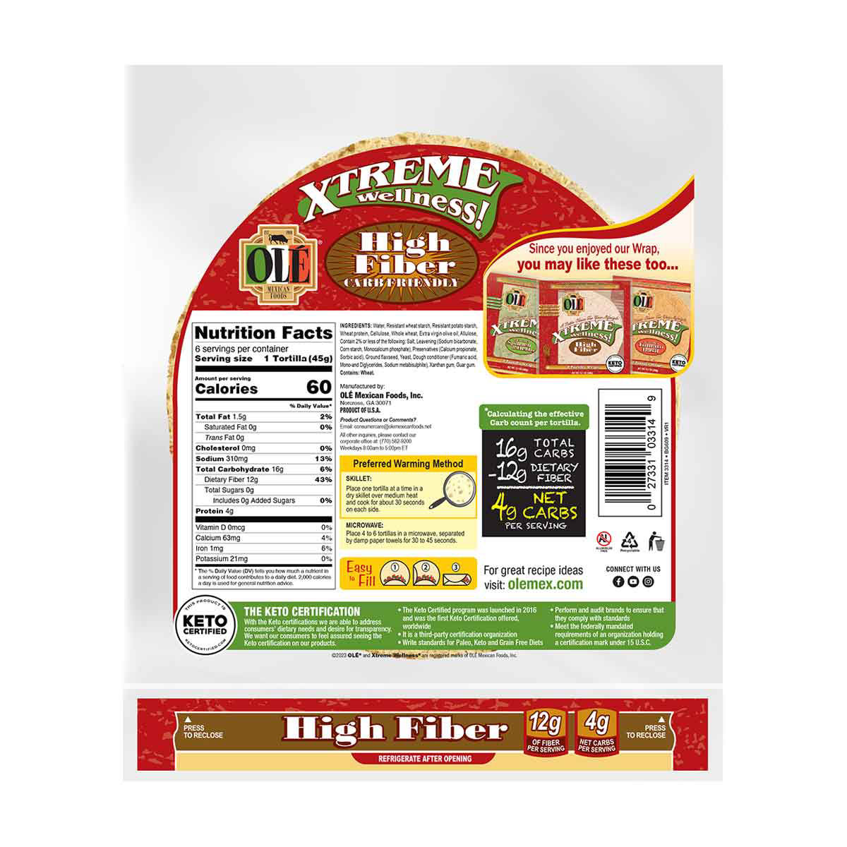 Buy Ole Xtreme Wellness High Fiber Tortilla Wraps, 6 ct from Dollar ...