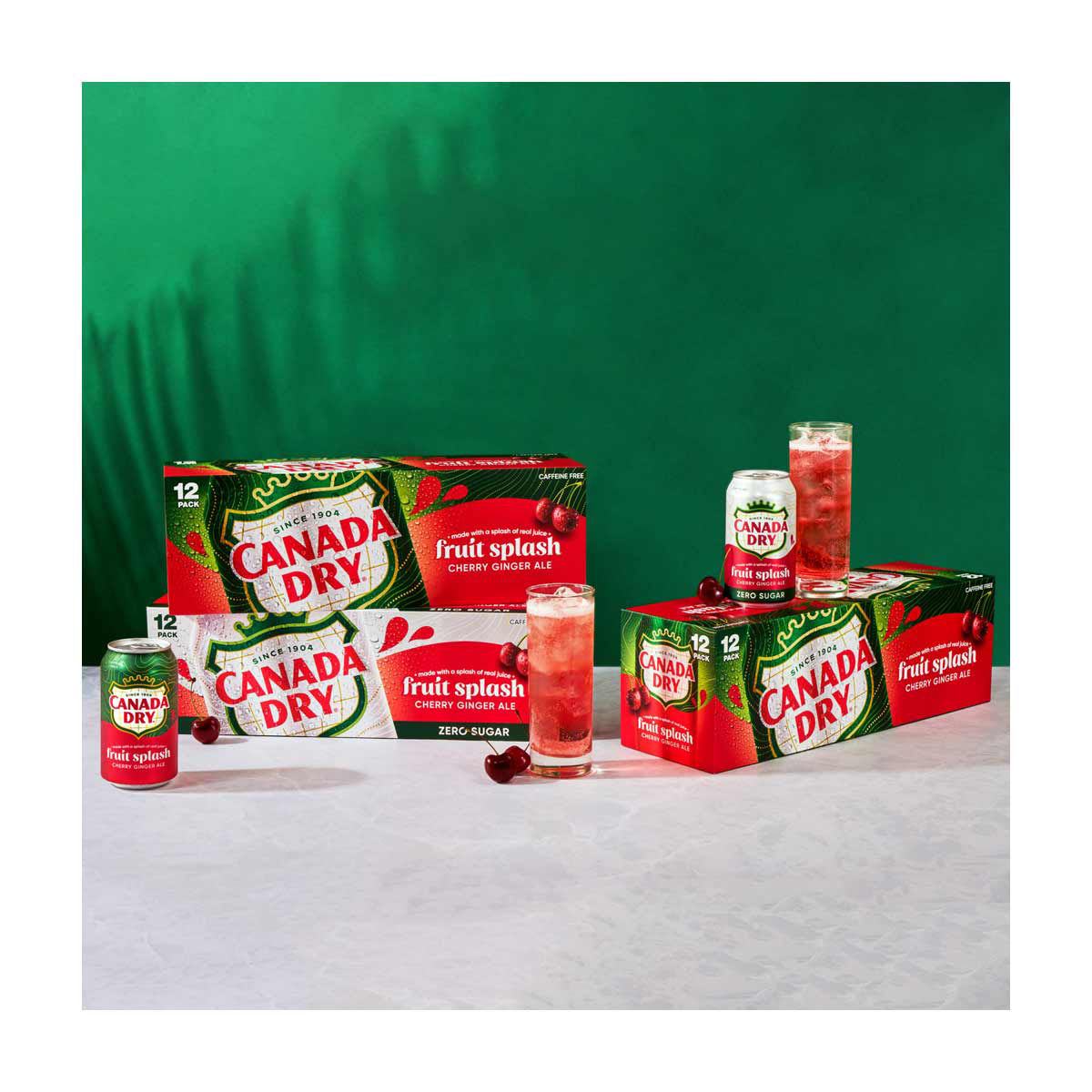 Canada Dry Fruit Splash Cherry Ginger Ale Soda, 12 fl oz cans, 12 pack