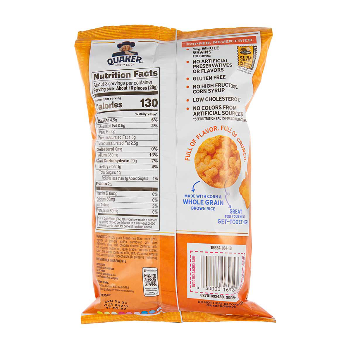 Quaker Cheddar Rice Crisps, 3.03 oz