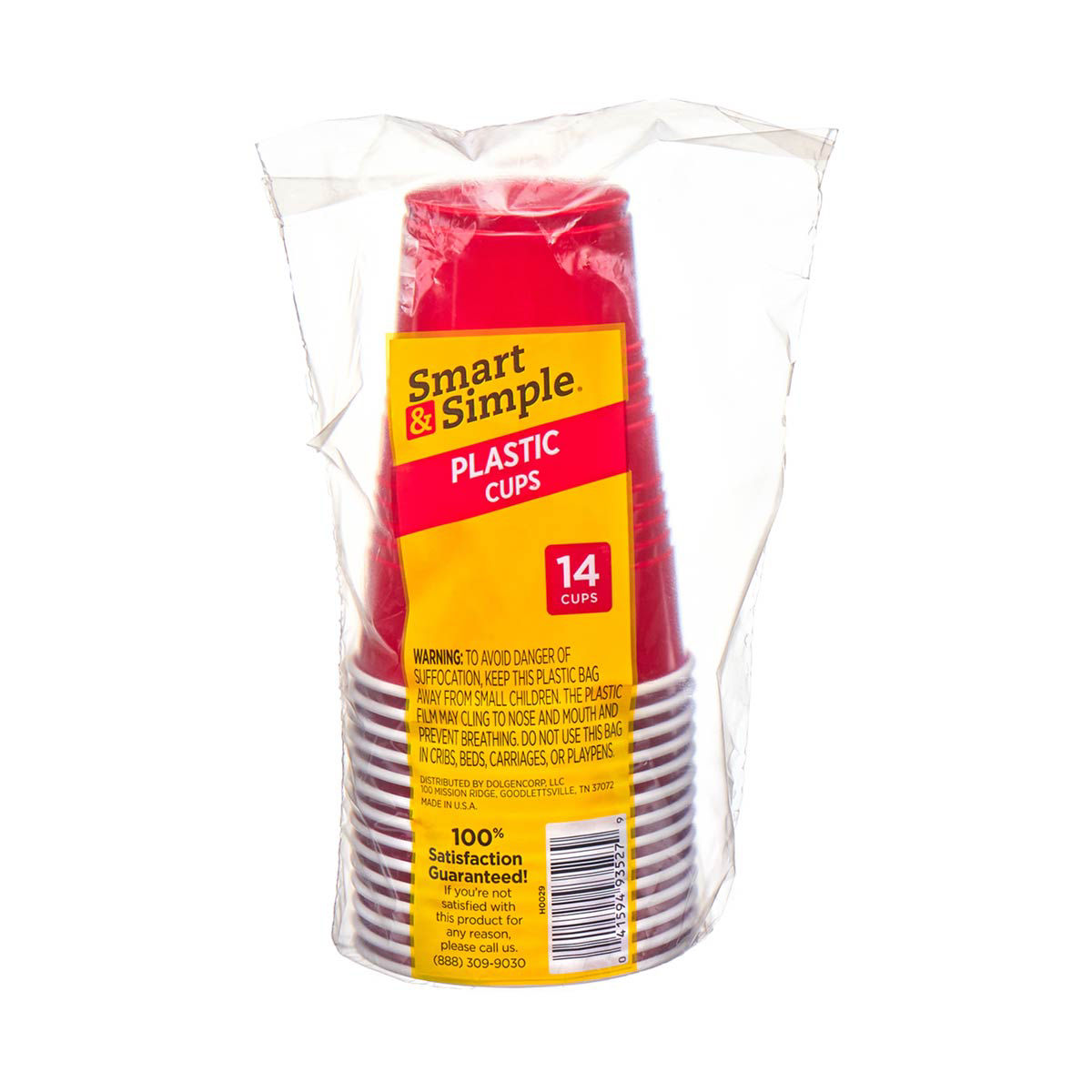 Smart & Simple Red Plastic Cups, 16 Oz, 14 Count