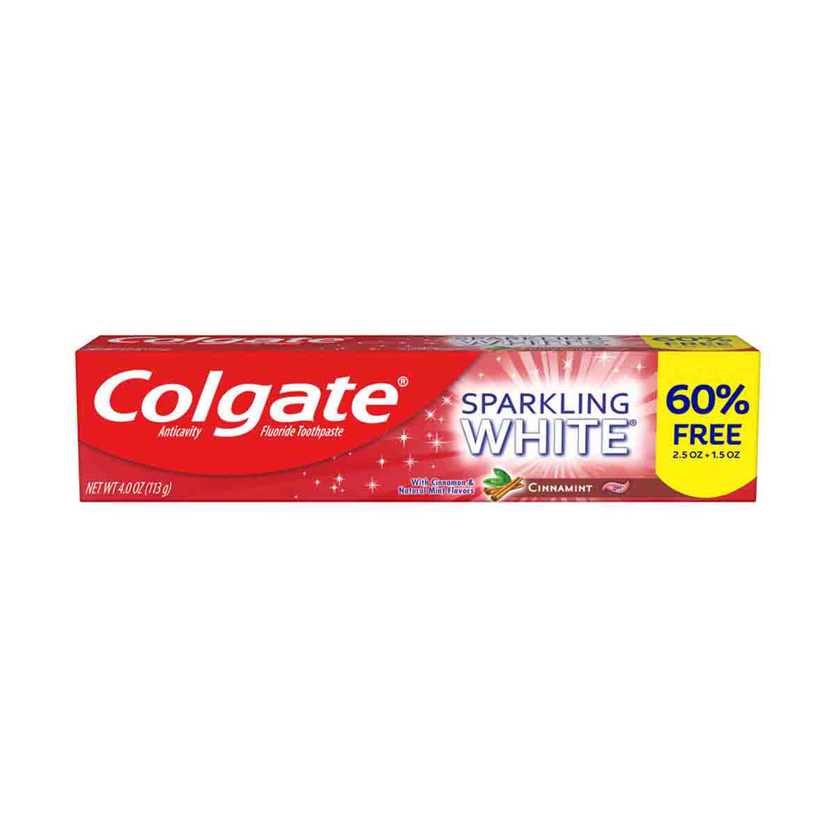 Colgate Sparkling White Whitening Toothpaste, Cinnamon, 2.5oz. + 60% Free