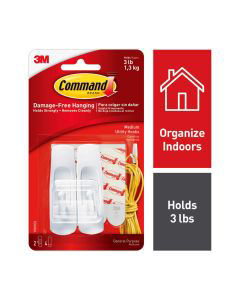 Command Medium Hooks, White, 2 Hooks, 4 Strips/Pack