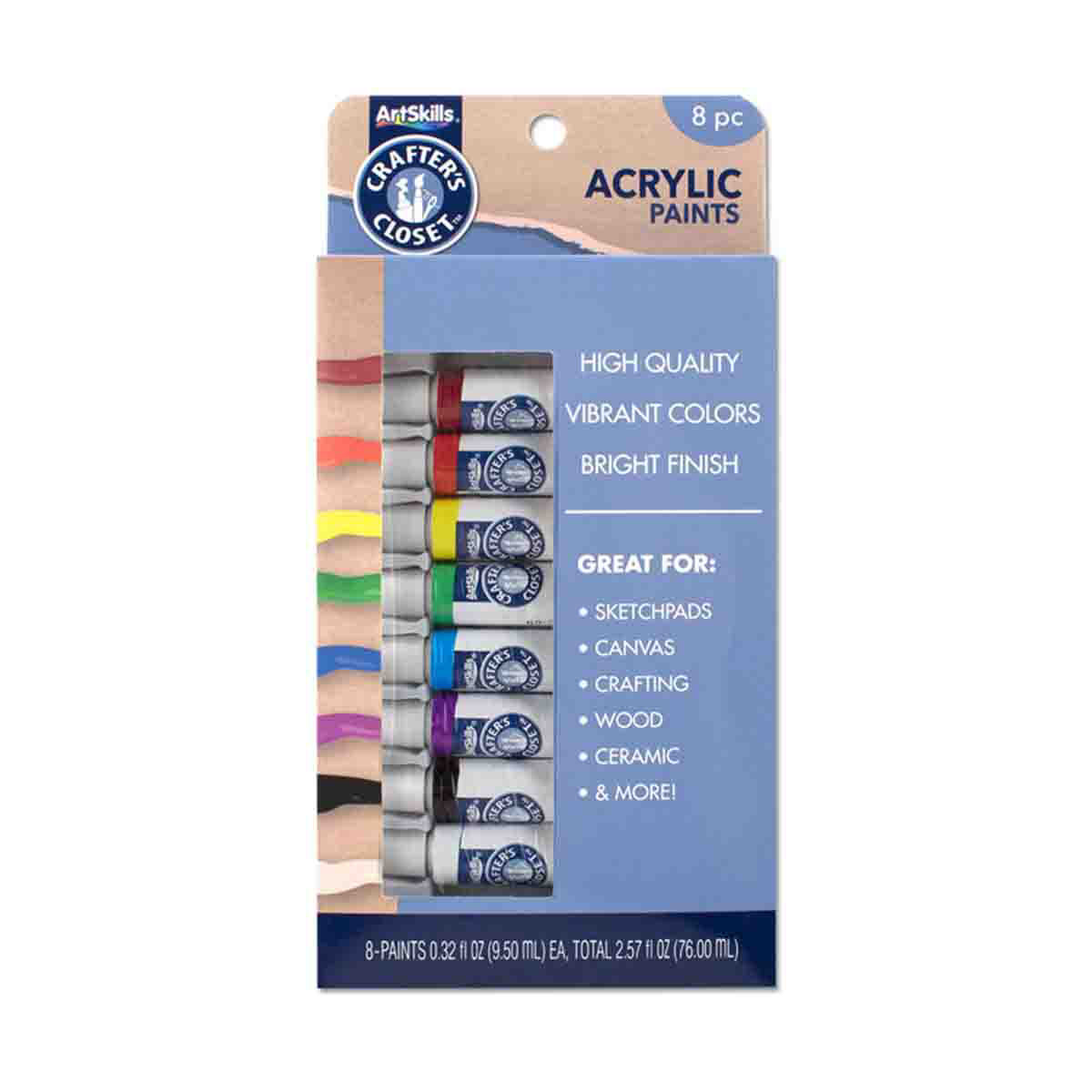 Crafter's Closet Quality Acrylic Paint Tubes Set, 8 Colors