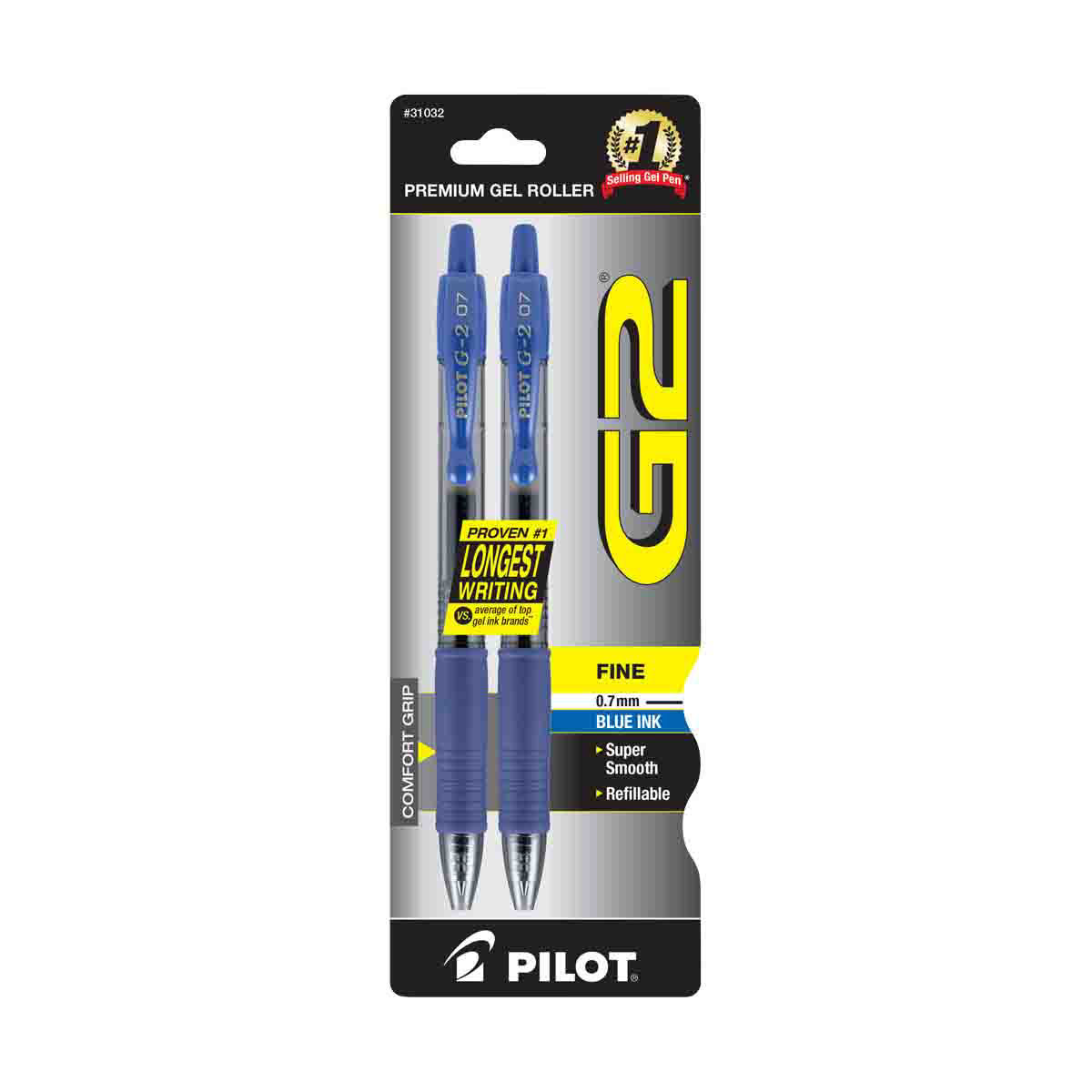 Pilot G2 Premium Gel Ink Pens, Fine Point, Blue Ink, 2 Count