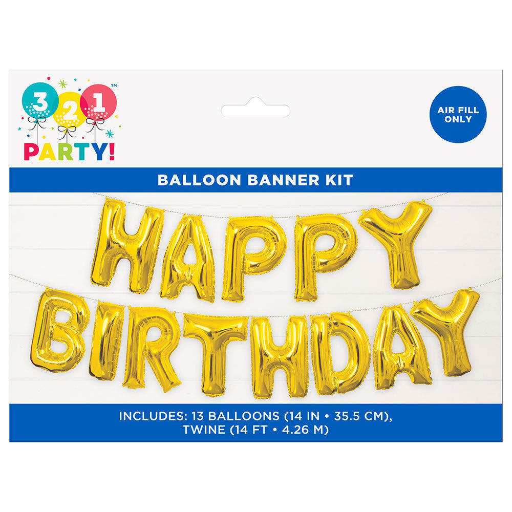 Foil Gold "HAPPY BIRTHDAY" Letter Balloon Banner Kit