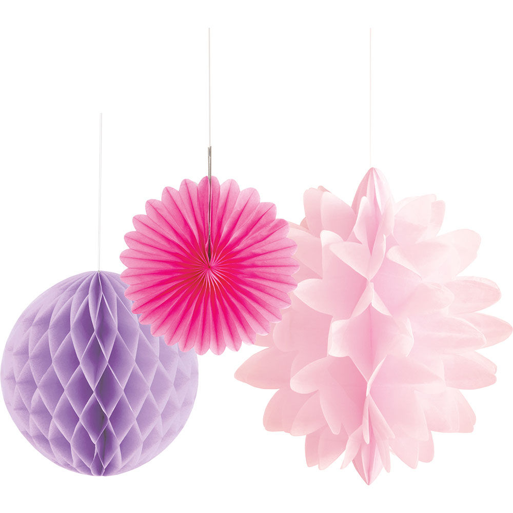 Lavender, Hot Pink, and Light Pink Tissue Paper Decorations, 3 Count