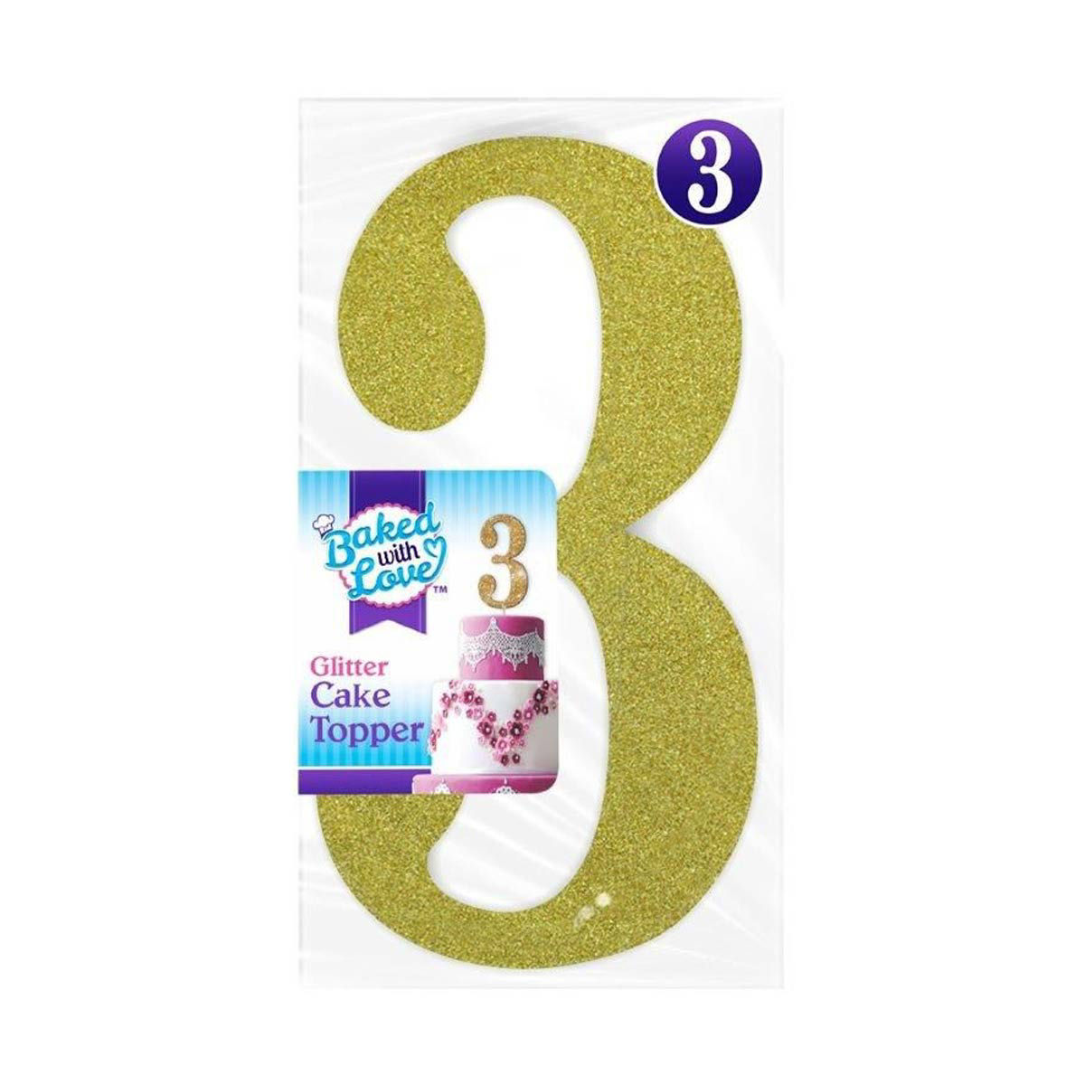 Baked with Love #2/3 Glitter Cake Topper, Assorted