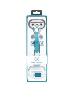 Sierra 5 Blade Razor Handle and Two Cartridges, Teal | Hamilton Place