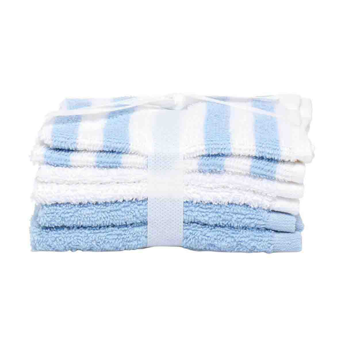 Washcloth Set, Blue/White, 6 Pieces