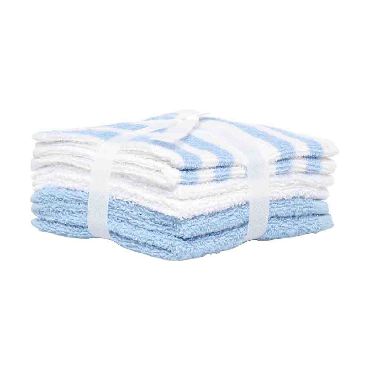 Washcloth Set, Blue/White, 6 Pieces