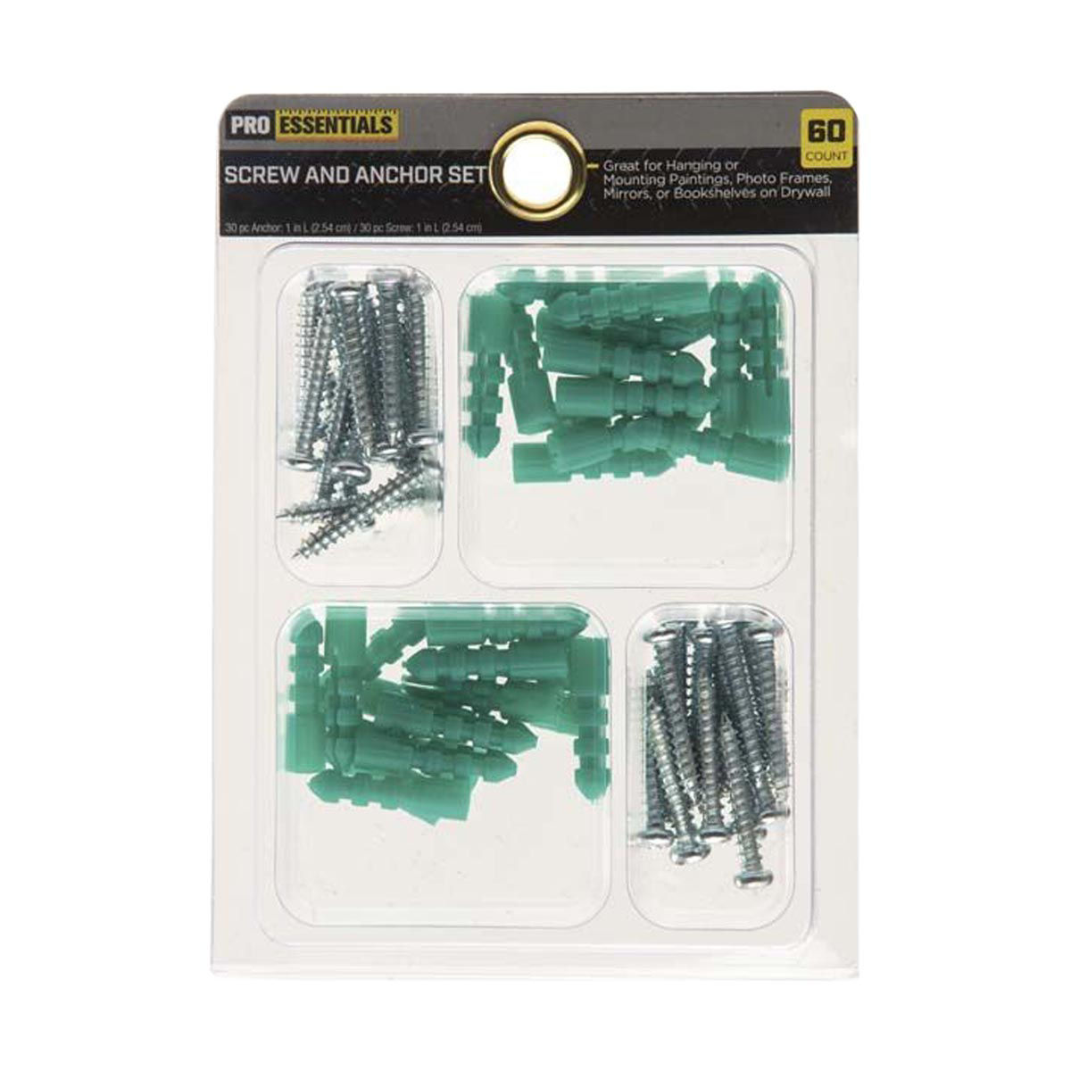 Pro Essentials Screw Anchor Set, 60 Pieces