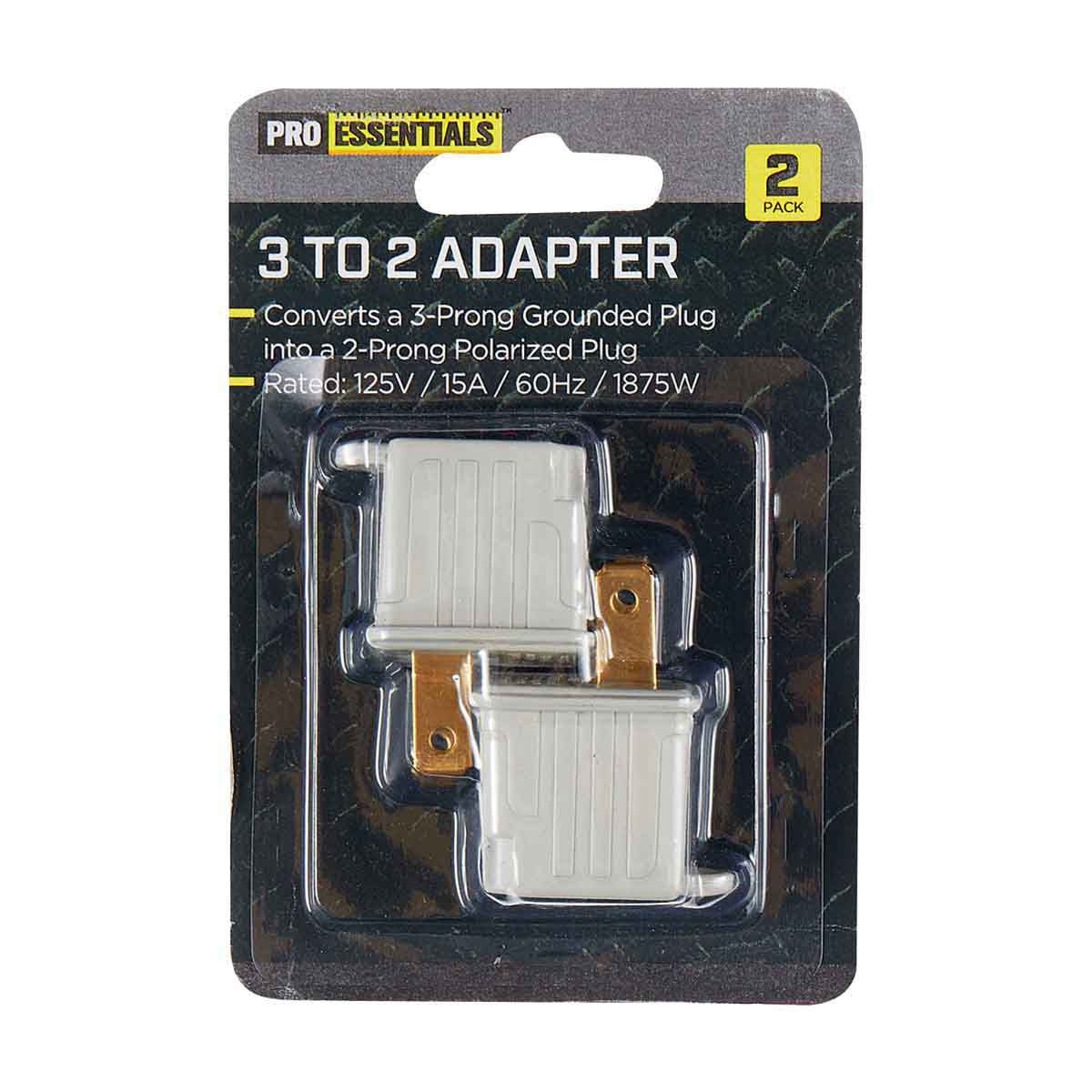 Pro Essentials 3 to 2 Grounded Plug Adapter, 2 Count