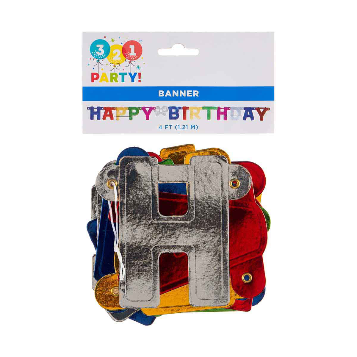 321 Party! Metallic Happy Birthday Banner, 4 ft.