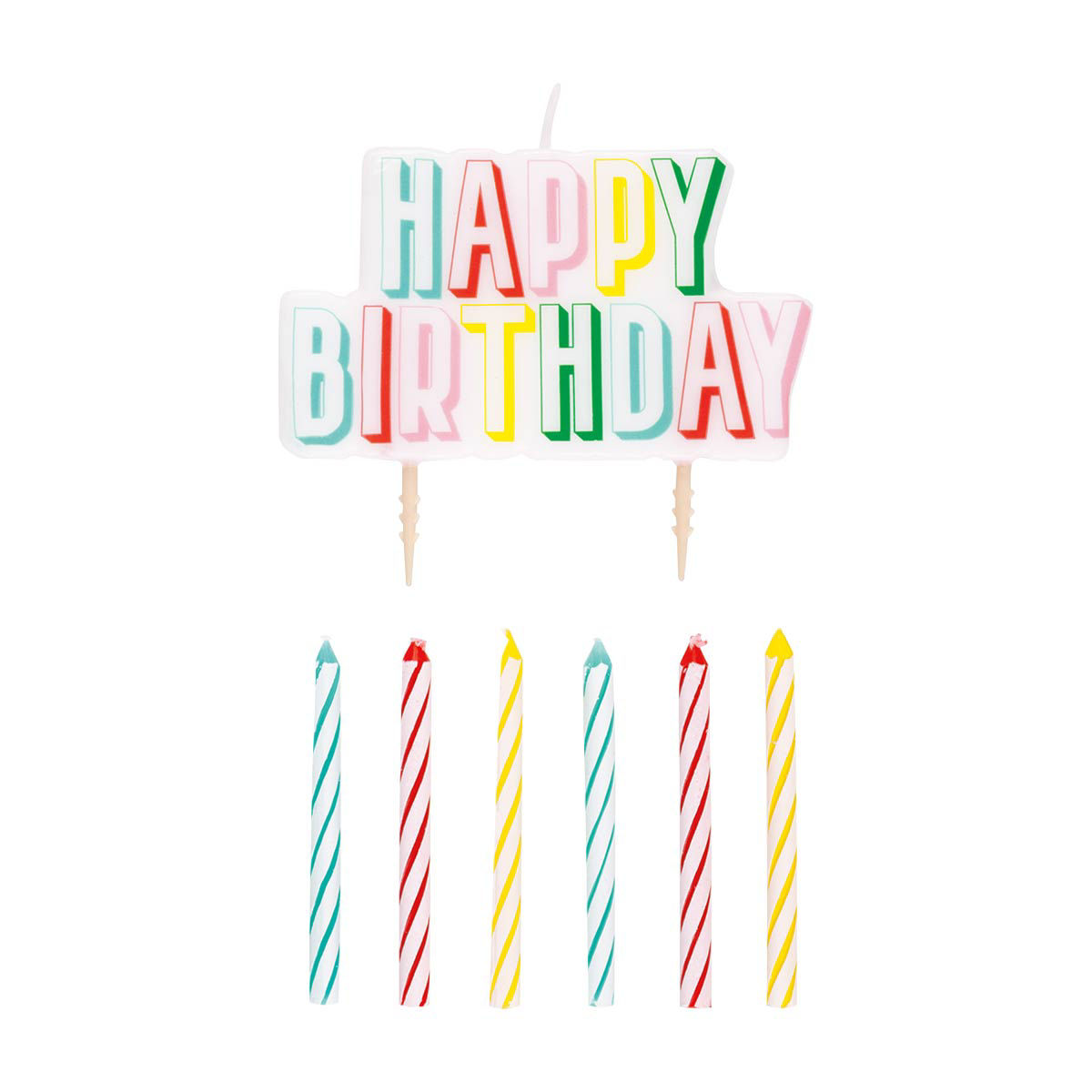 321 Party! Bright Stripes Cake Topper Birthday Candle Set, 7 pc