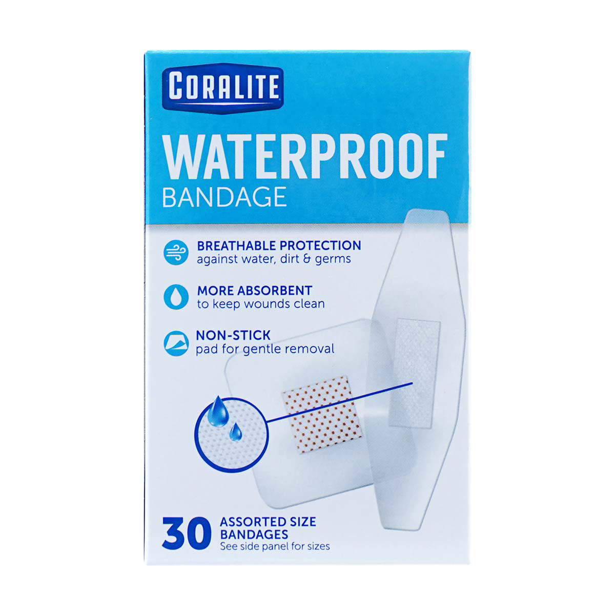 Coralite Waterproof Adhesive Bandages, 30 Count