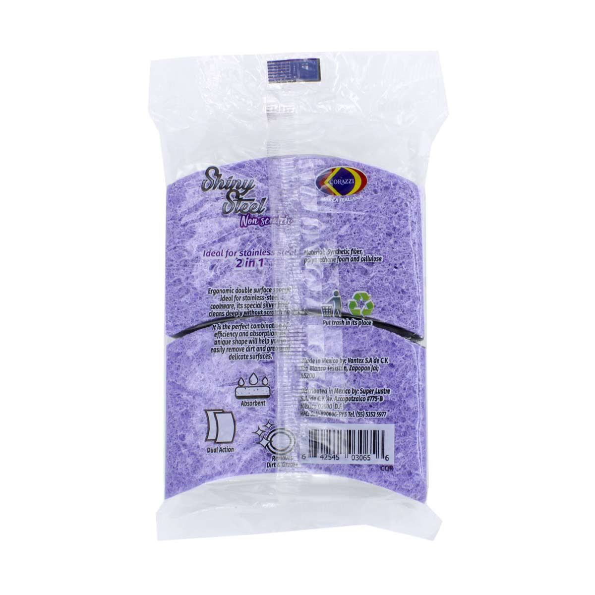 Shiny Steel Non-Scratch Scouring Sponges for Stainless Steel, 2 Pack