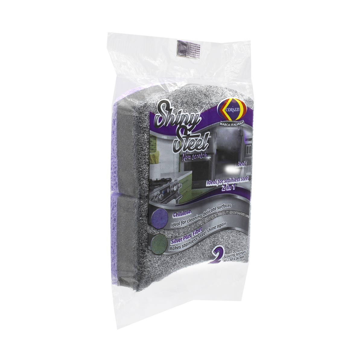 Shiny Steel Non-Scratch Scouring Sponges for Stainless Steel, 2 Pack