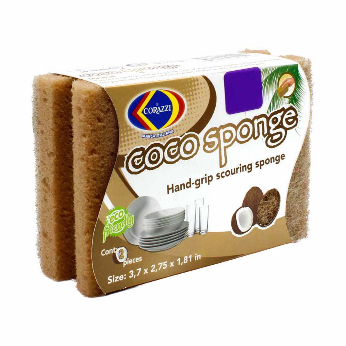 Coco Sponge Hand Grip Scouring Sponges, 2 Pack