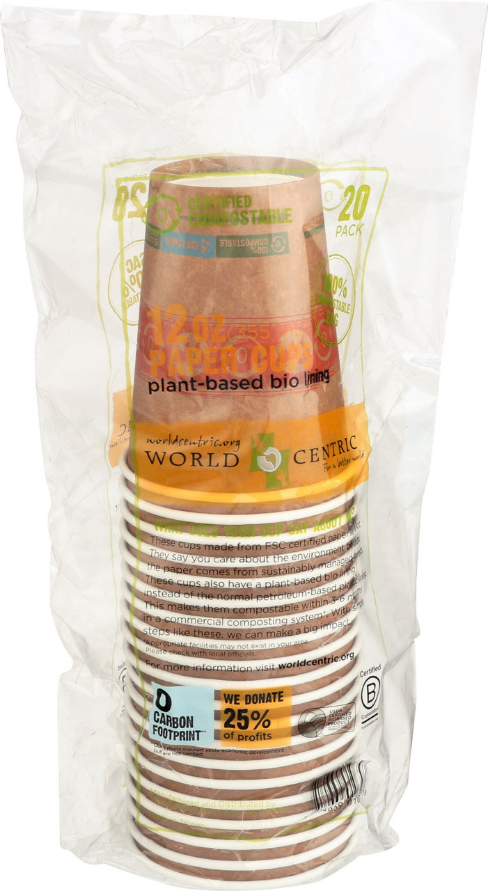 World Centric Compostable 12-oz. Paper Cups, 20 Count