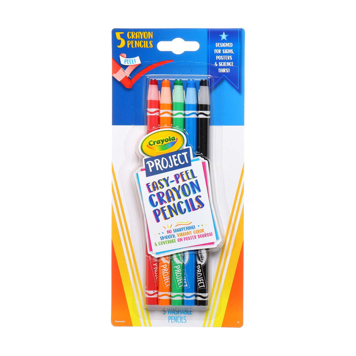Crayola Easy Peel Crayon Pencils, Assorted Colors, 5 Count