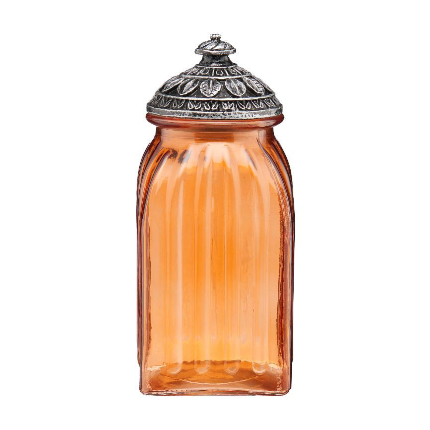 Tall Ornate Orange Glass Jar