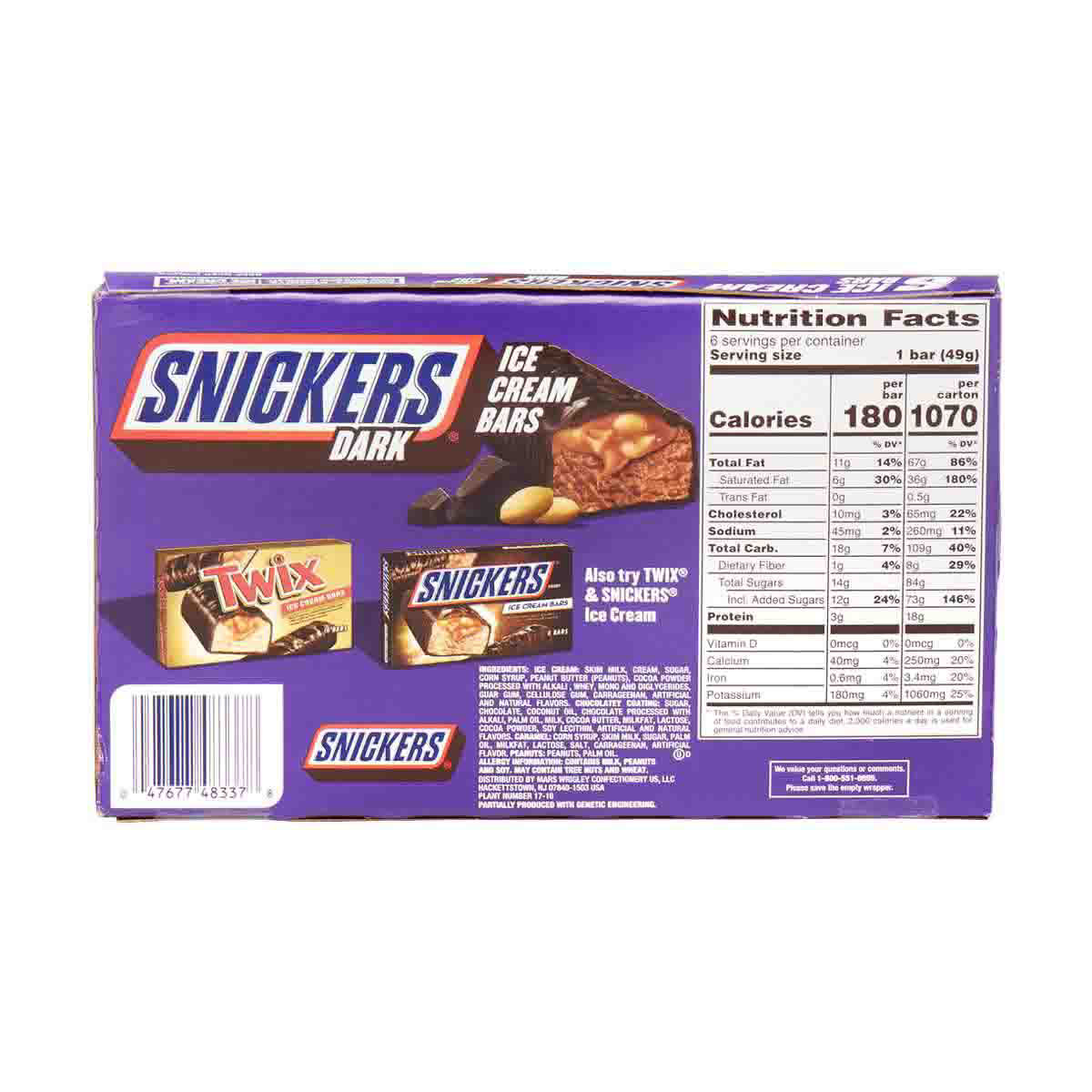 Snickers Dark Chocolate Ice Cream Bars, 6 Count