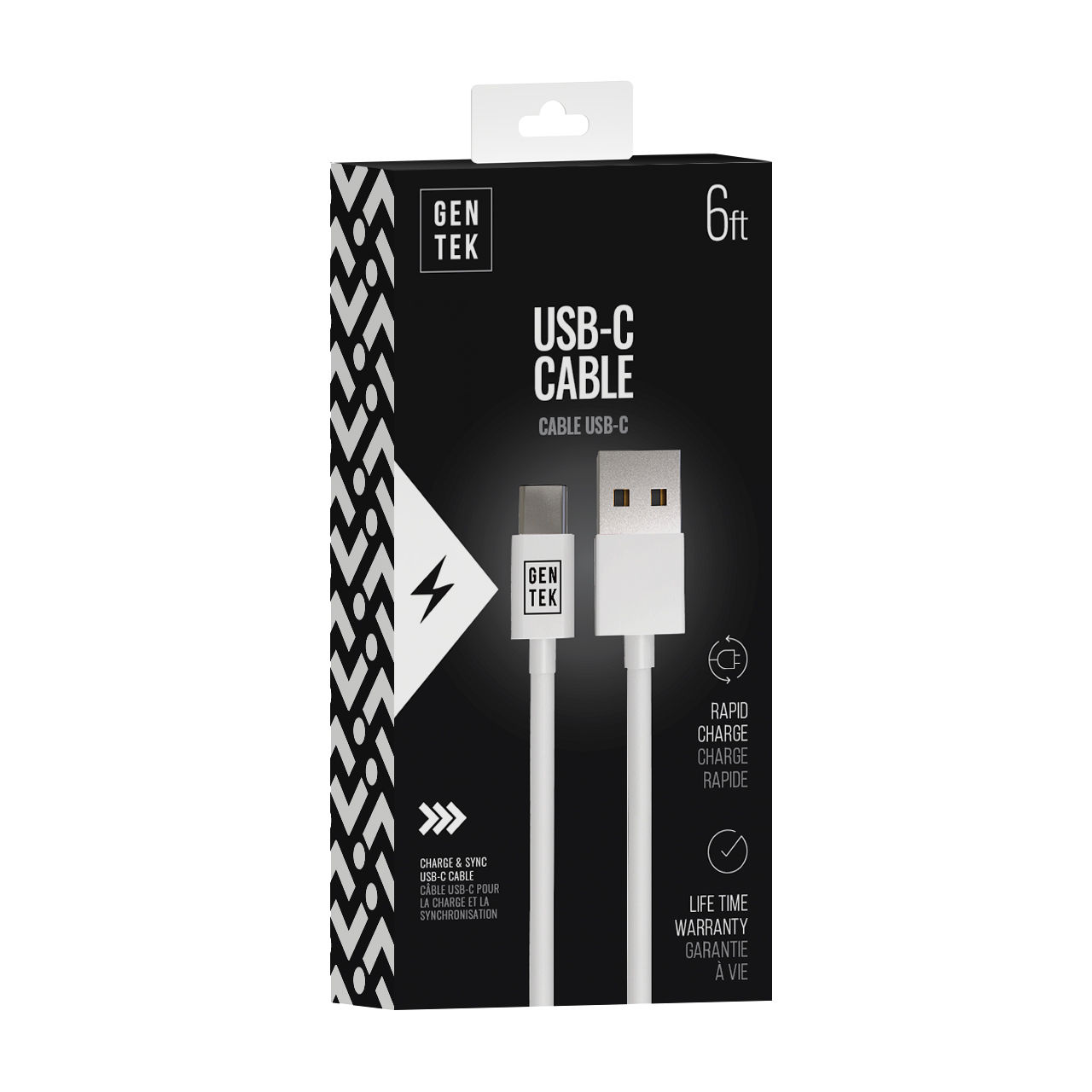 GENTEK White High Speed Type C Charging Cable, 6 ft.