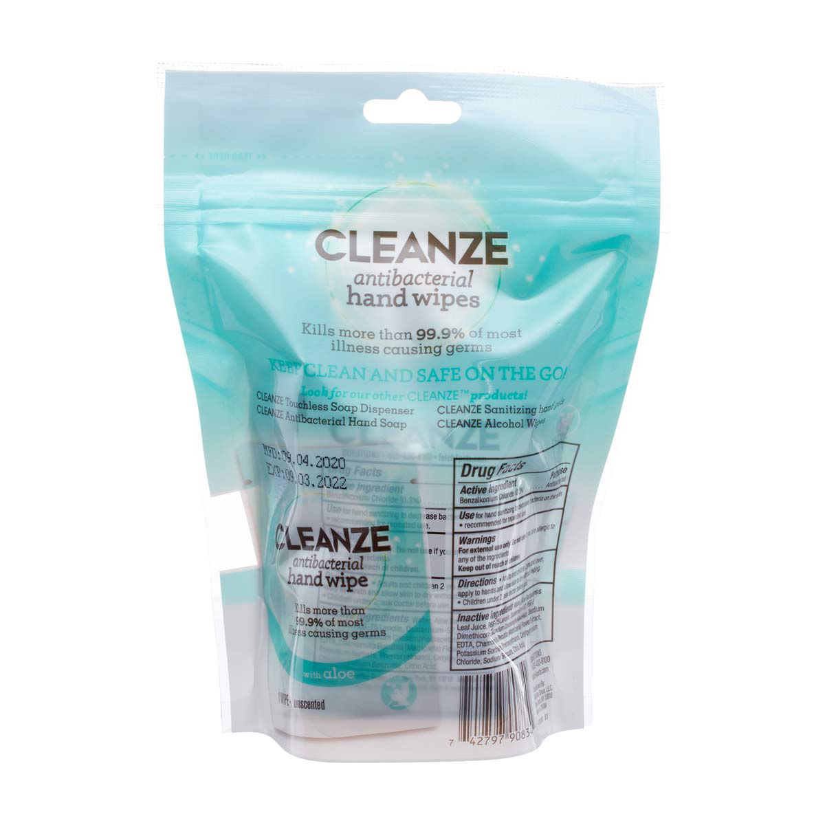 Cleanze Antibacterial Hand Wipes, 20 Count