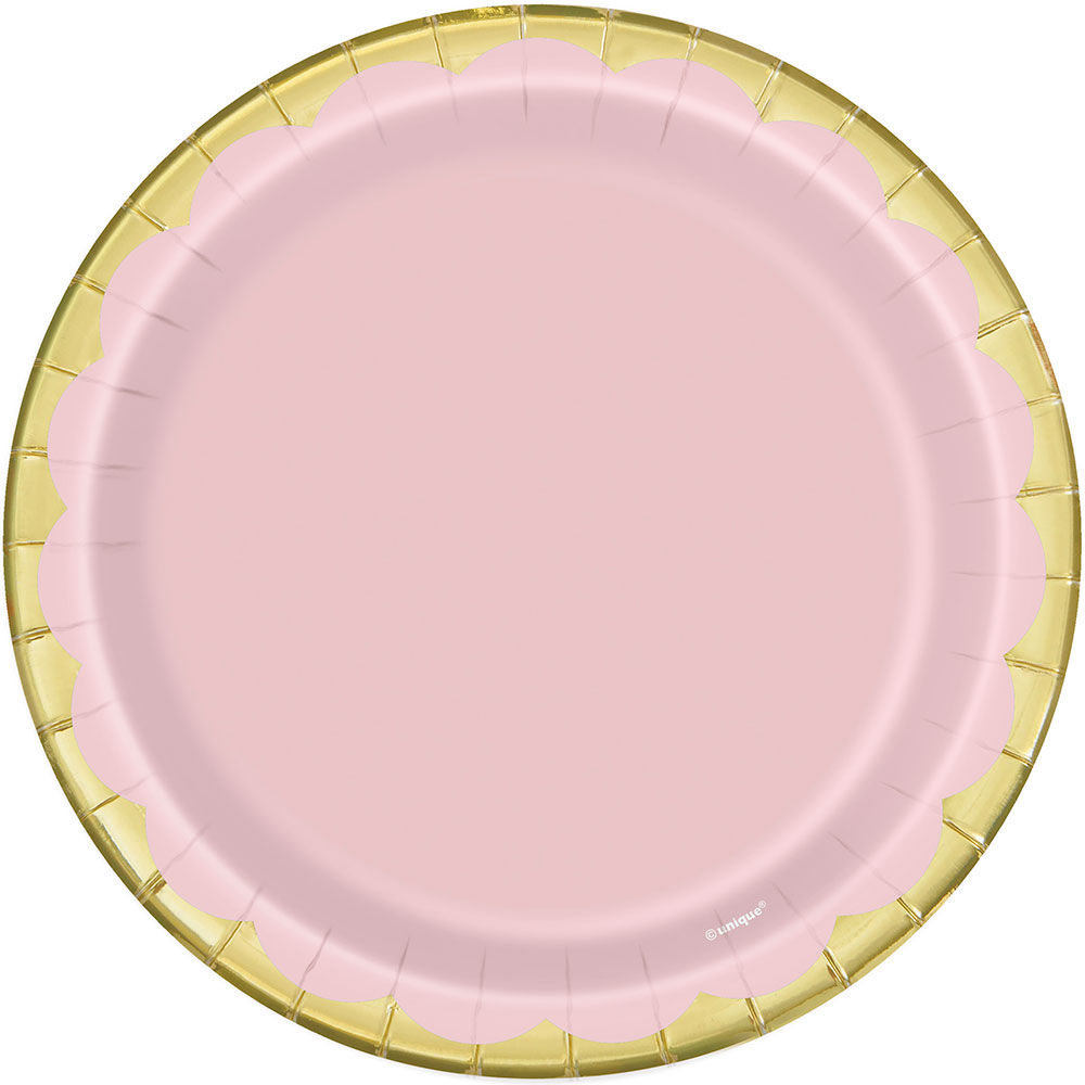 7" Foil Gold & Pastel Pink Party Plates, 10 Count