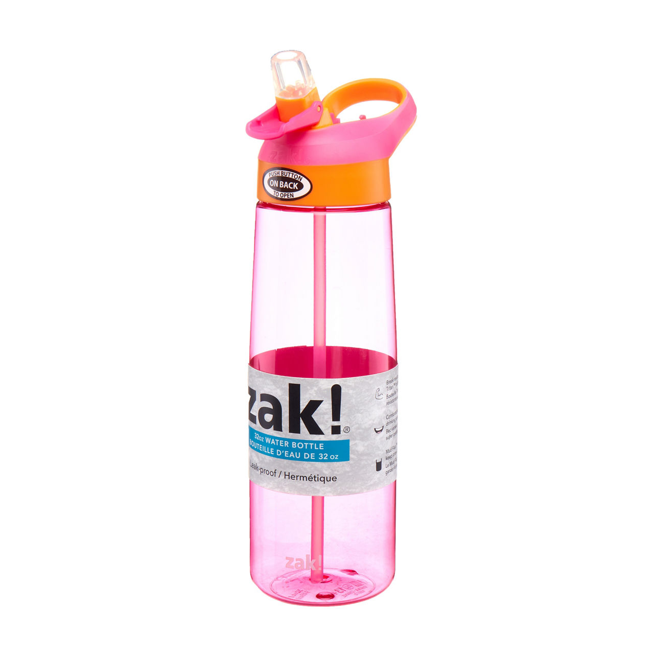 Zak Reusable Plastic Water Bottle, Pink and Orange, 32 oz.