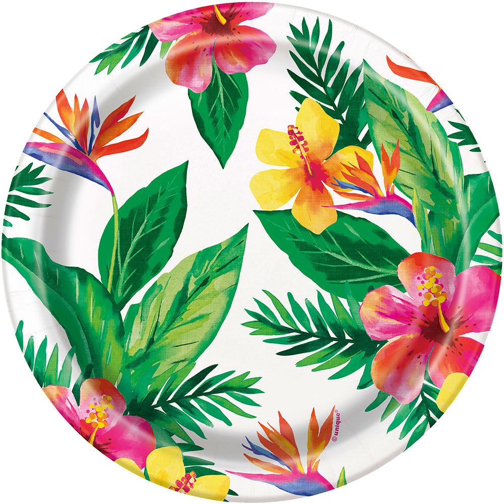 7-in. Hibiscus Palm Party Plates, 8 Count