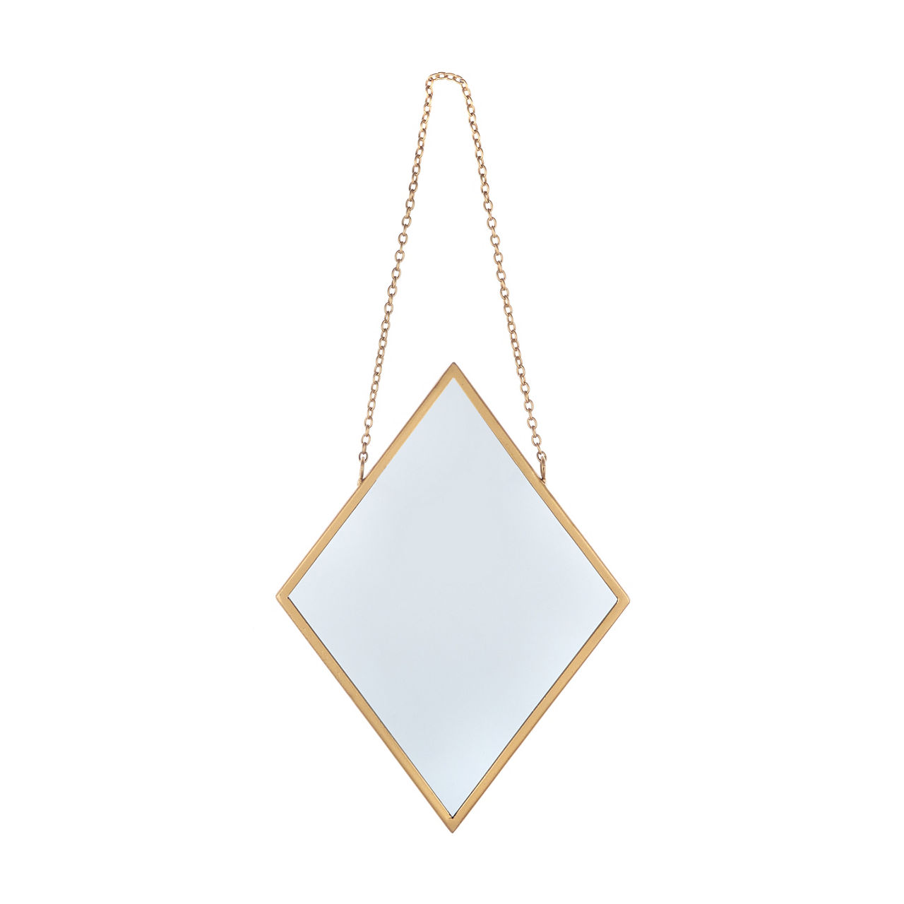 Gold Metal Diamond Shaped Mirror with Chain Hanger, Small