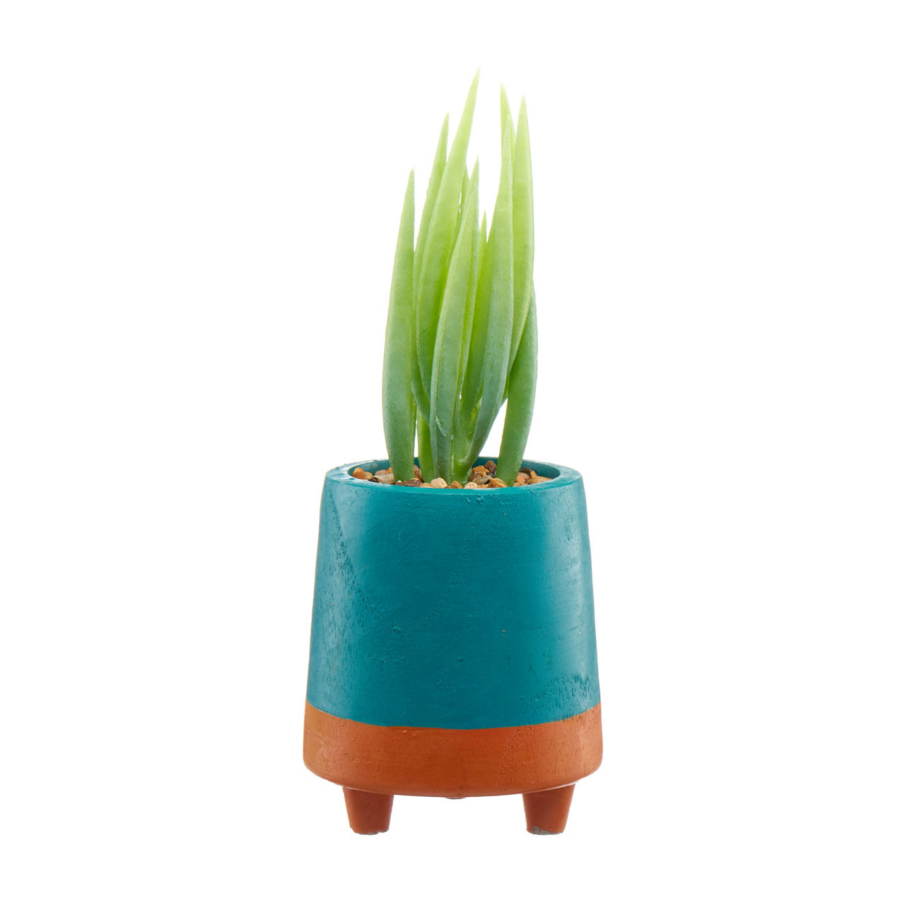 Blue-Green Color Block Ceramic Pot with Faux Plant