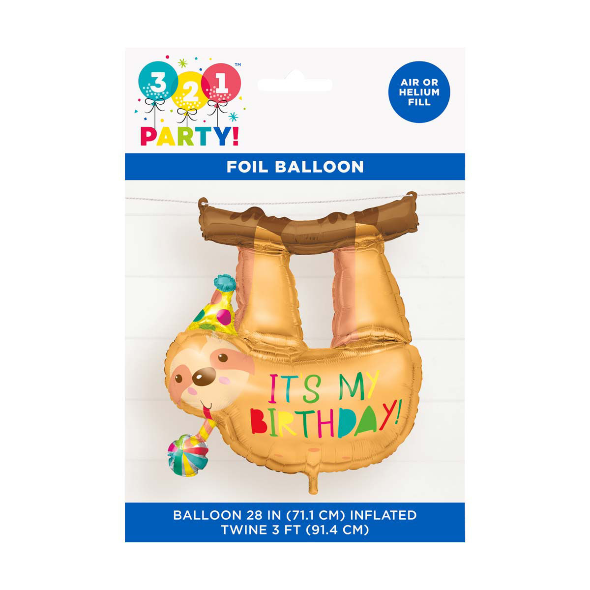 321 Party! 28-in. Giant Foil Sloth Birthday Balloon