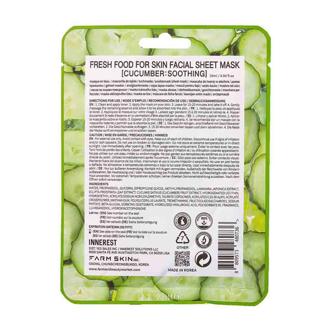 Farmskin Fresh Food Soothing Cucumber Facial Sheet Mask