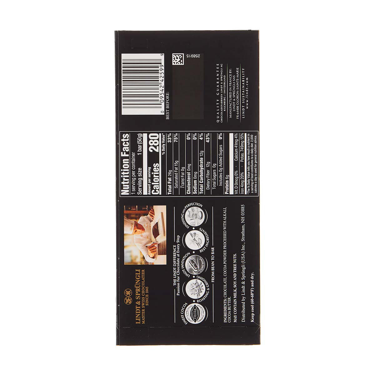 Lindt Excellence 100 % Cocoa Dark Unsweetened Chocolate Bar, 17 oz