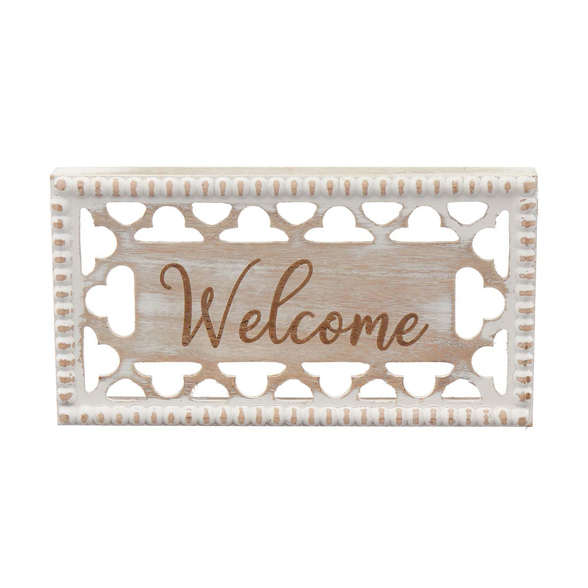 Welcome Distressed White Wooden Decorative Sign