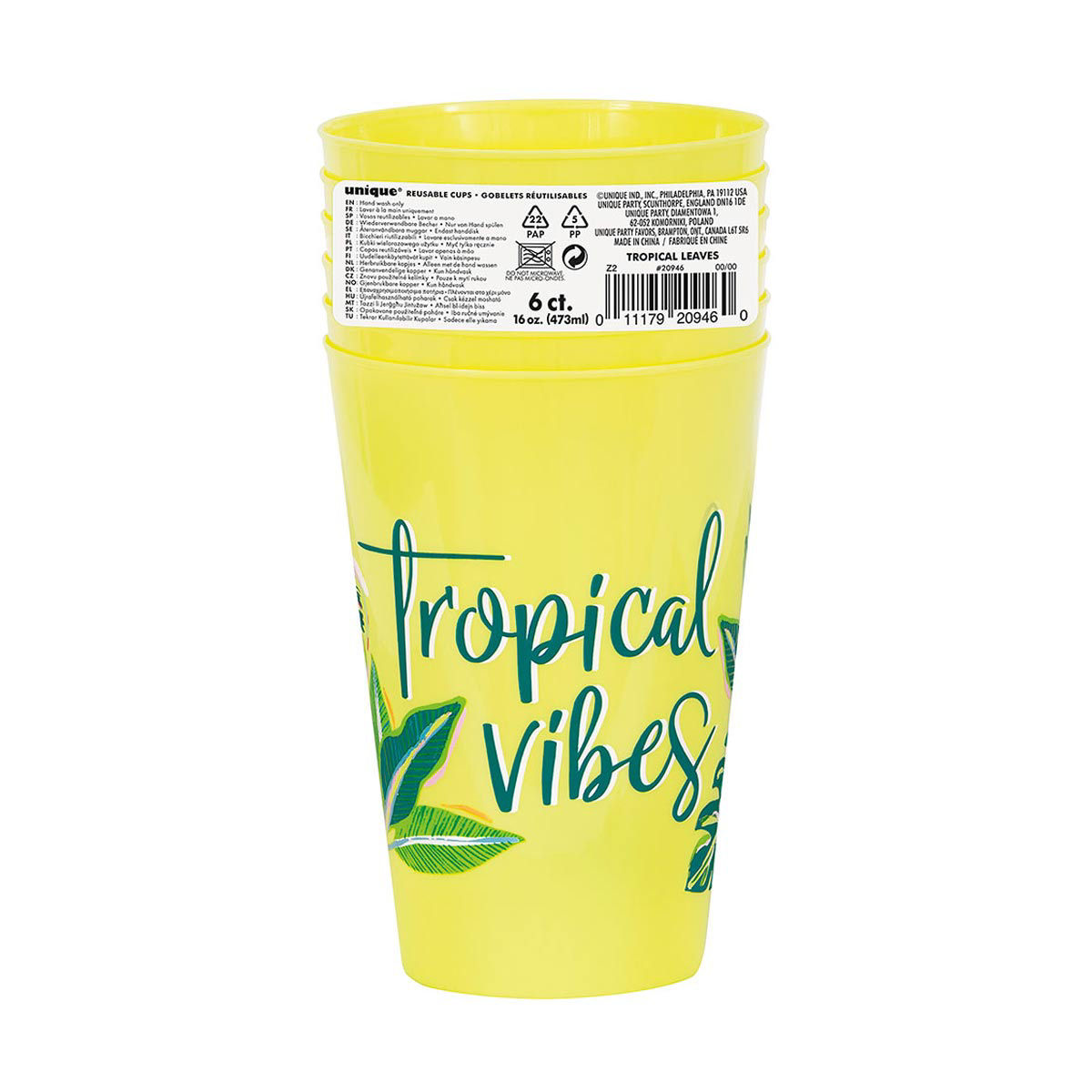16-oz. Tropical Leaves Summer Plastic Cups, 6 Count