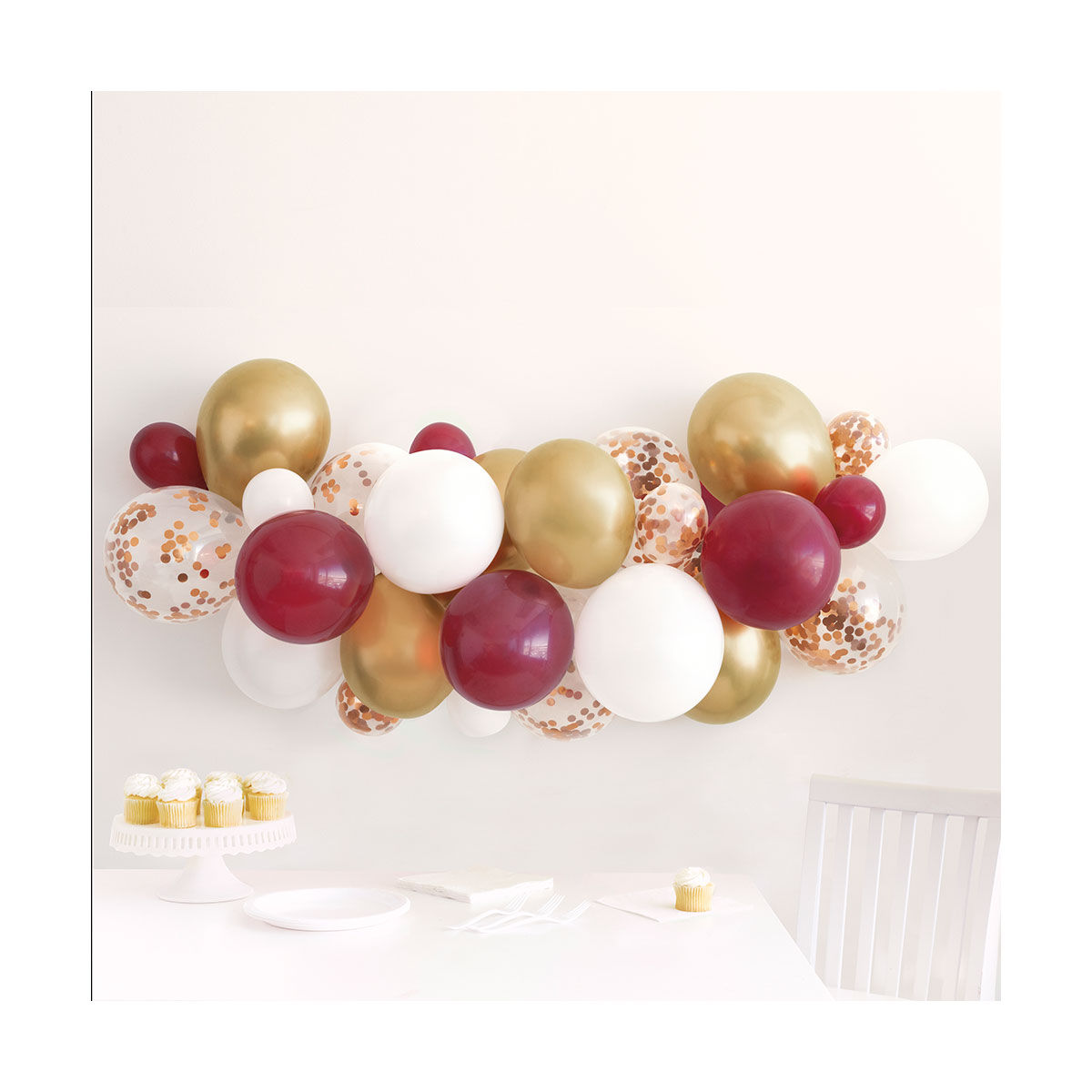 Maroon, White & Gold Balloon Arch Kit, 26 Pieces