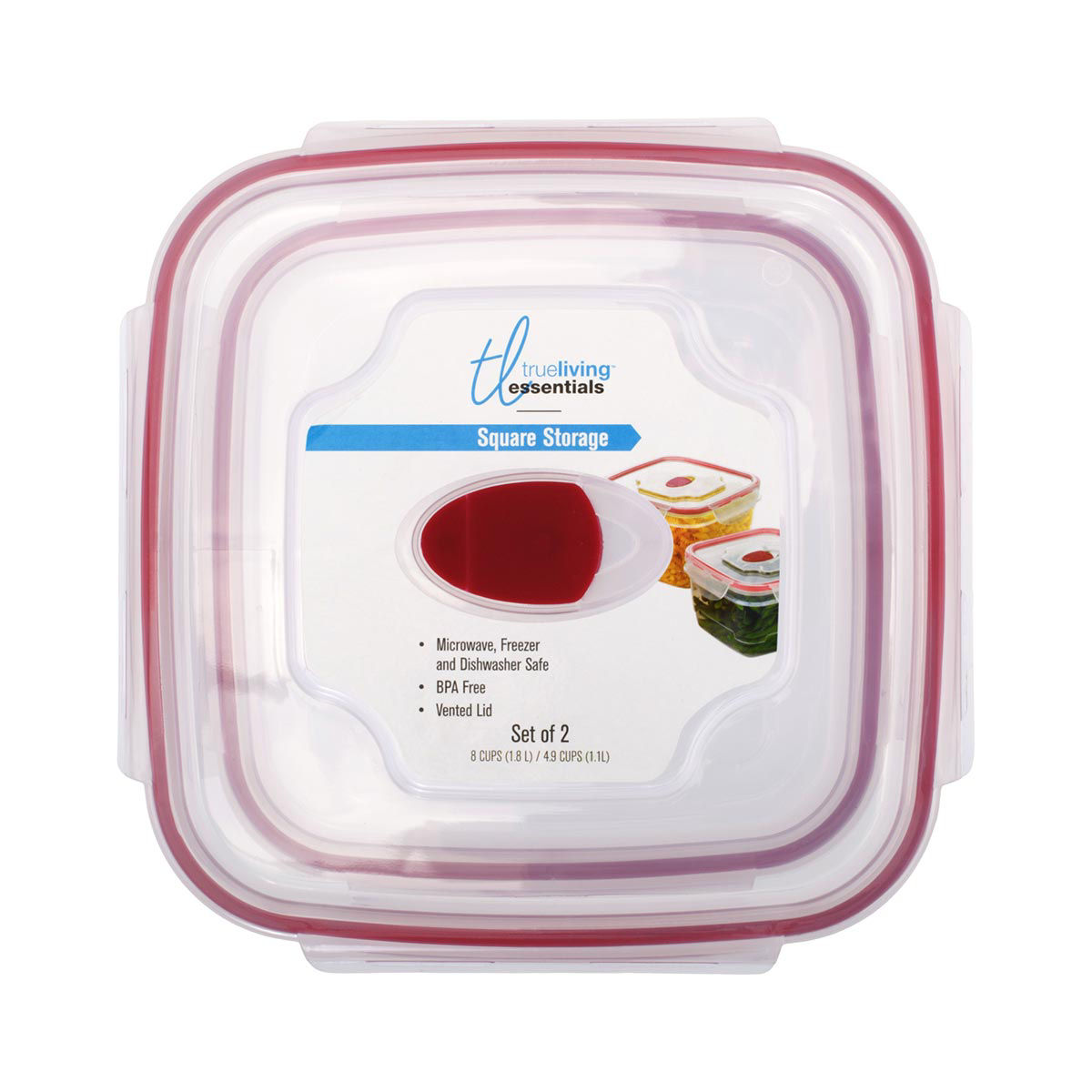 TrueLiving Snap Square Lid Container, 4 Pieces