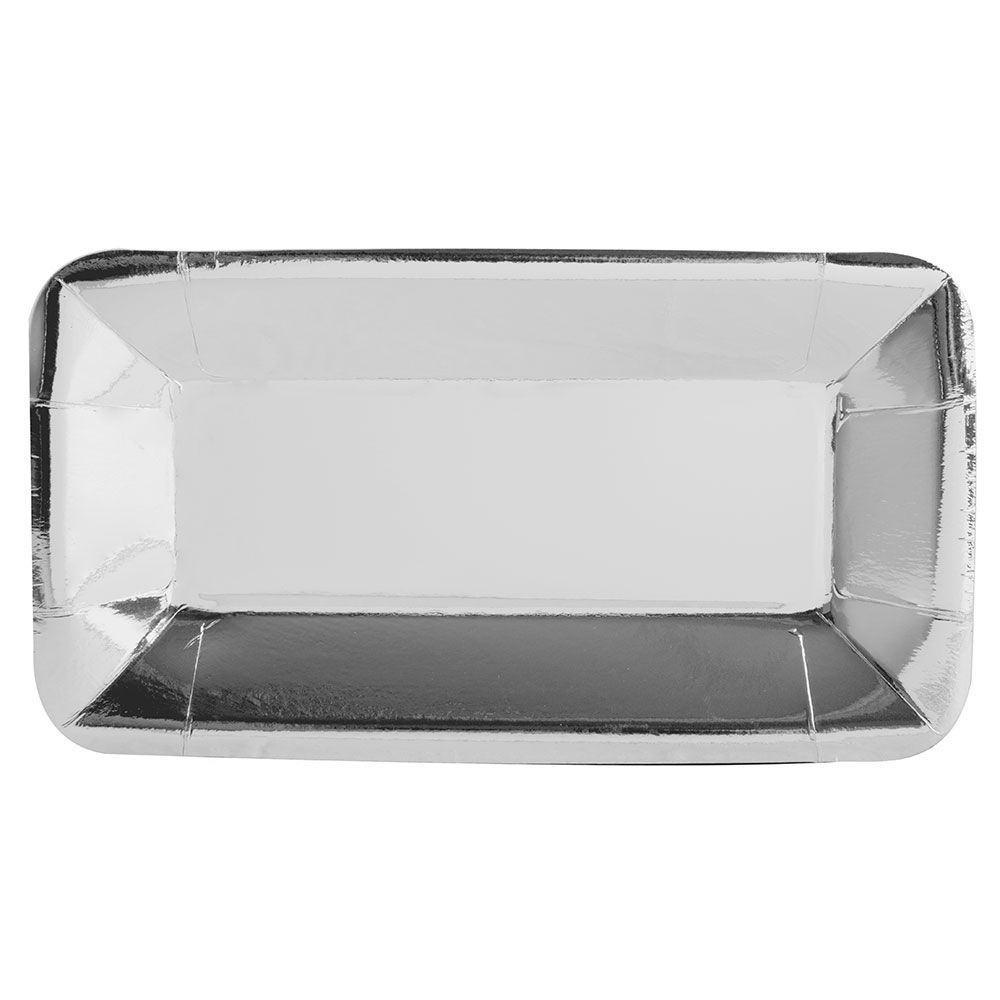 Foil Silver Rectangular Paper Appetizer Plates, 8 Count
